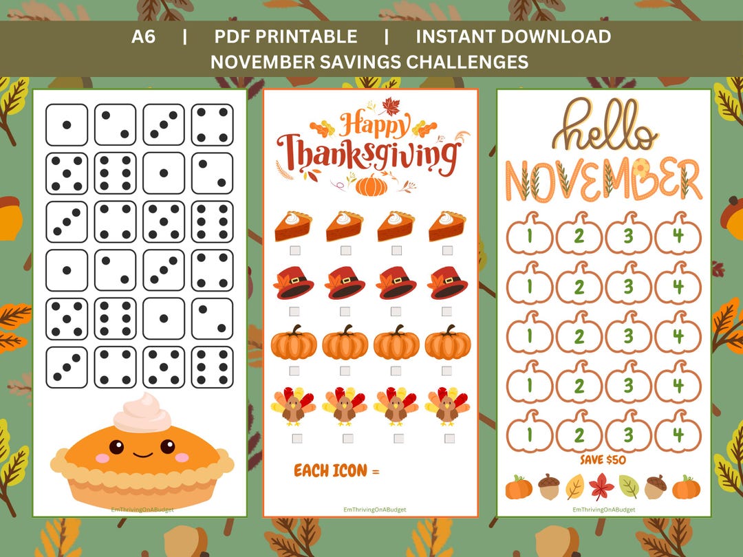 A6 November Thanksgiving Savings Challenge | Cash Envelopes | Sinking ...