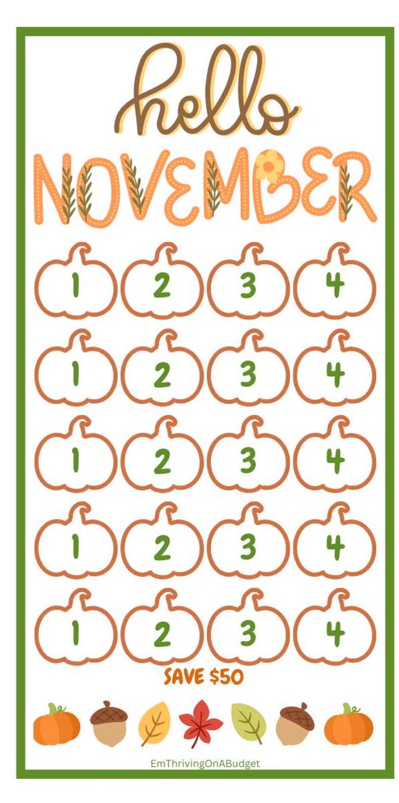 A6 November Thanksgiving Savings Challenge | Cash Envelopes | Sinking ...