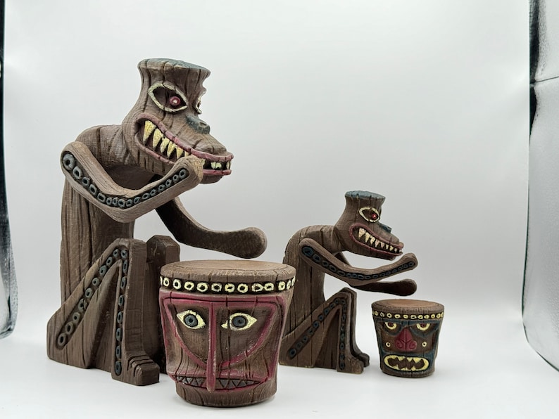 6” Hand-painted 3d-printed With Real Wood, Tiki Drummer & Drum Based on ...