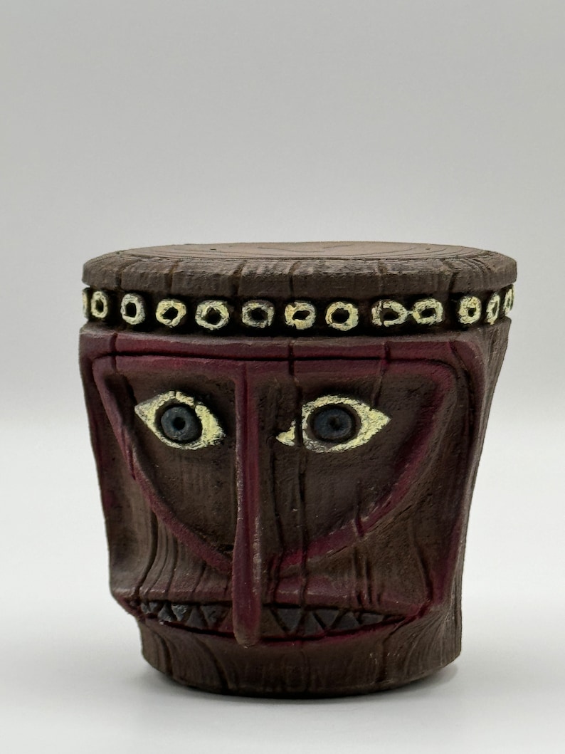 10" Hand-painted 3d-printed With Real Wood, Tiki Drummer & Drum Based ...