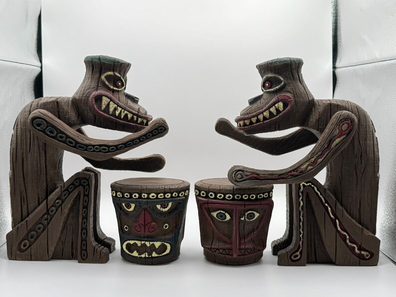 10" Hand-painted 3d-printed With Real Wood, Tiki Drummer & Drum Based ...