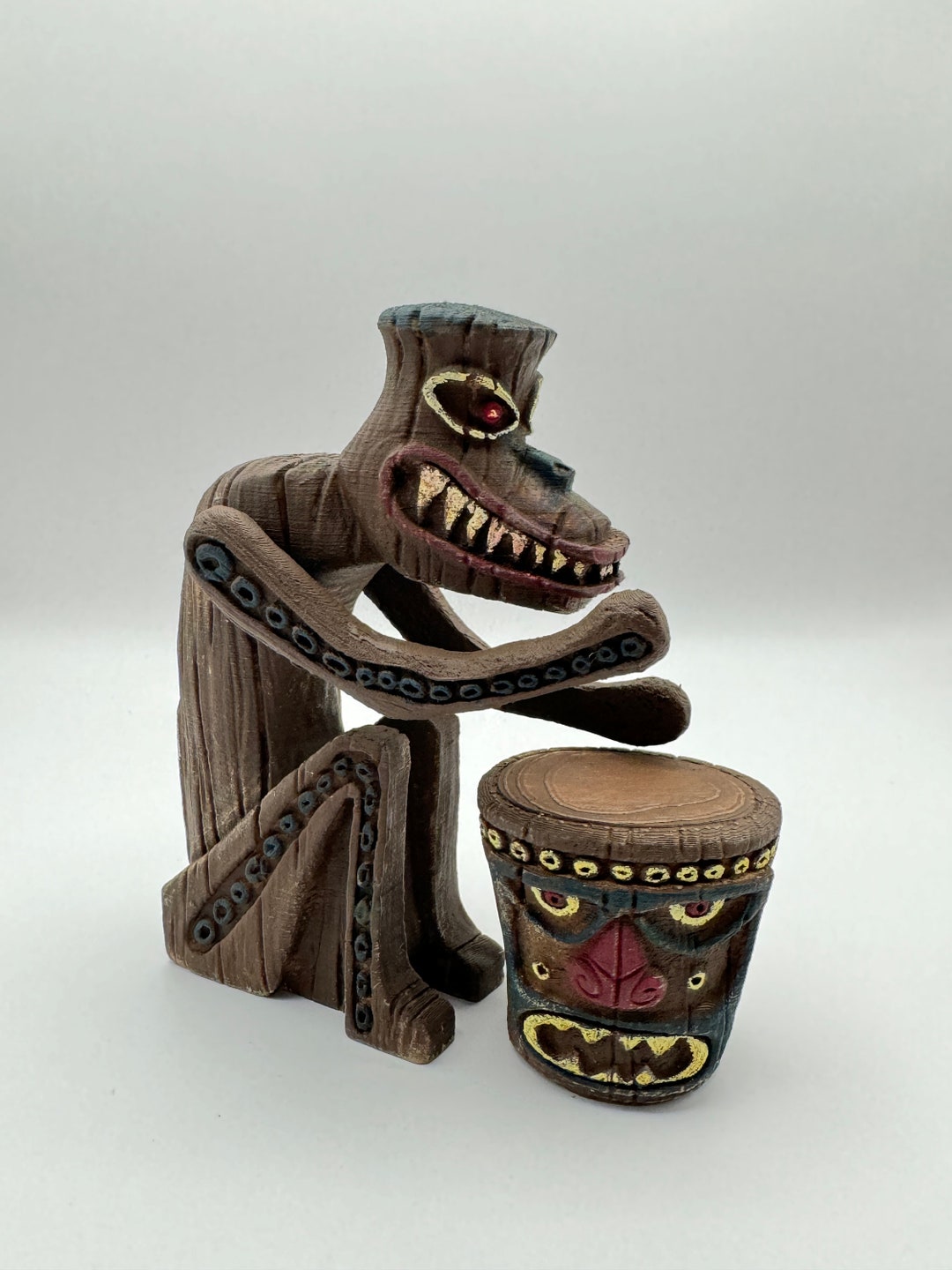 6” Hand-painted 3d-printed With Real Wood, Tiki Drummer & Drum Based on ...