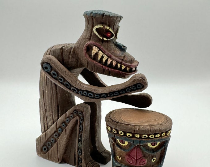 6” Hand-painted 3d-printed With Real Wood, Tiki Drummer & Drum Based on ...