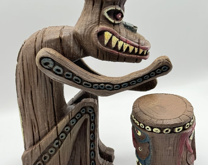 10 Hand-painted 3d-printed With Real Wood, Tiki Drummer & Drum Based on ...