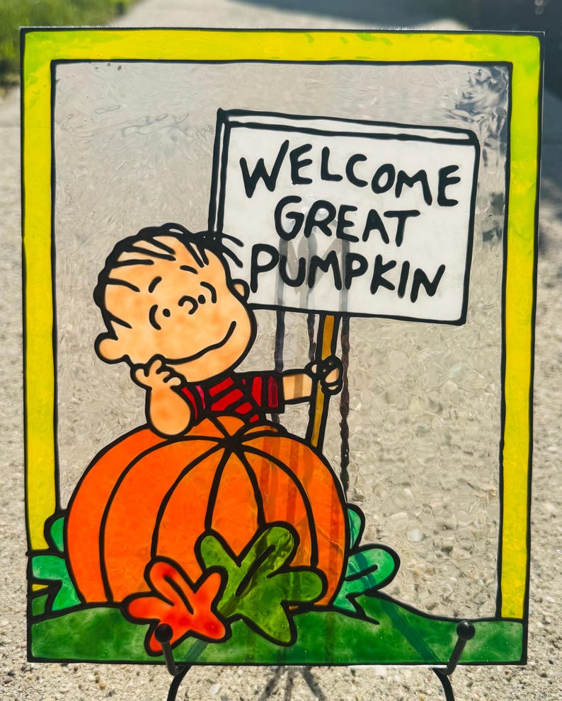 Linus Welcome Great Pumpkin - Peanuts - 8 X 10 Acrylic Faux Stained ...