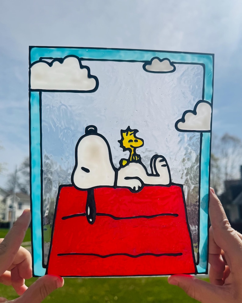 Snoopy and Woodstock Acrylic Faux Stained Glass - Peanuts Window/wall ...