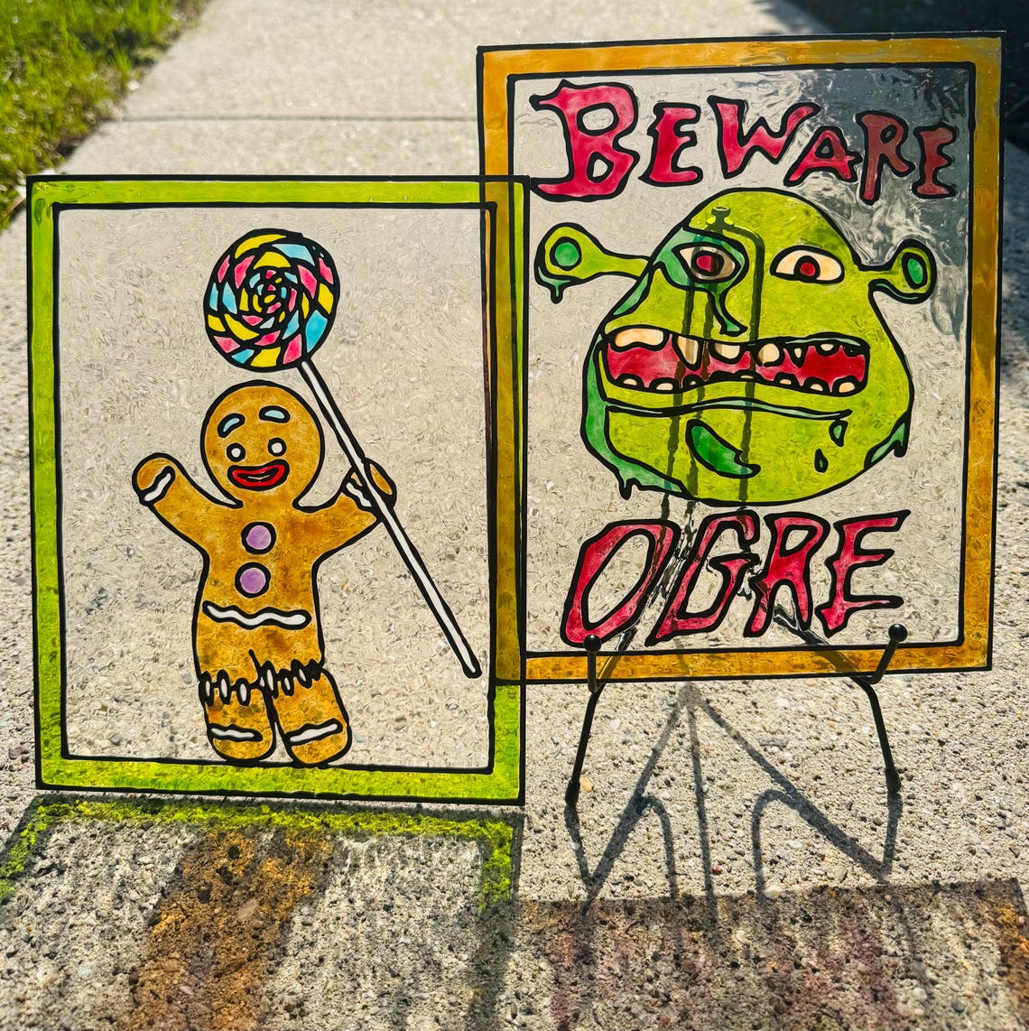 Beware Ogre Sign - Shrek - Dreamworks - 8x10 Acrylic Faux Stained Glass ...