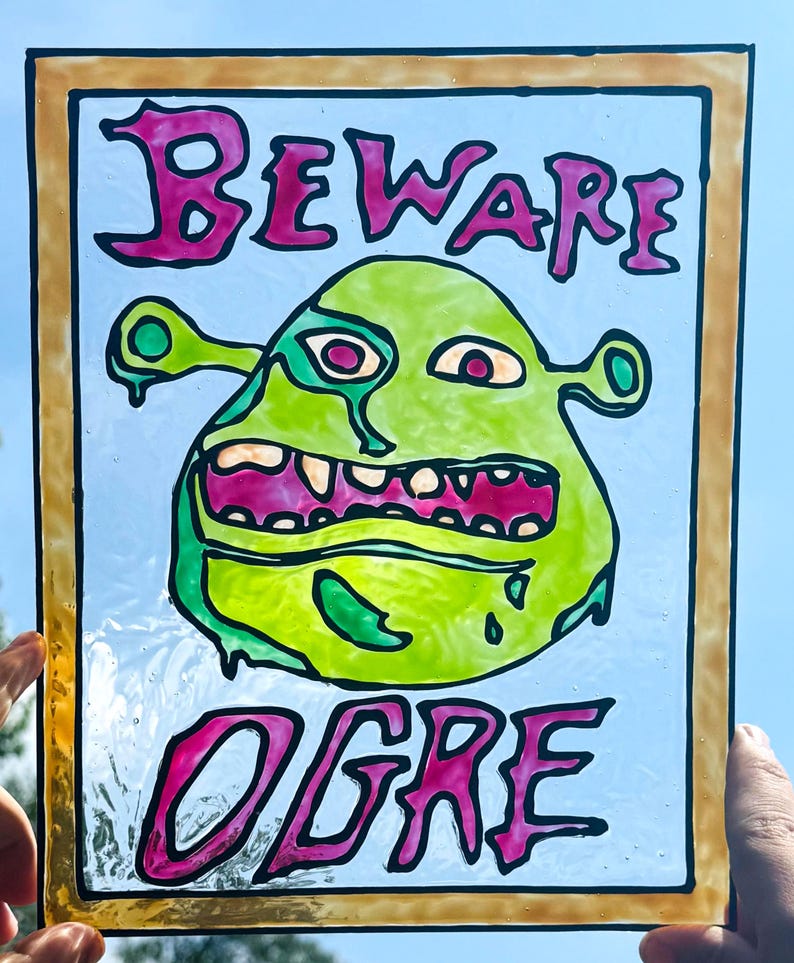 Beware Ogre Sign - Shrek - Dreamworks - 8x10 Acrylic Faux Stained Glass ...