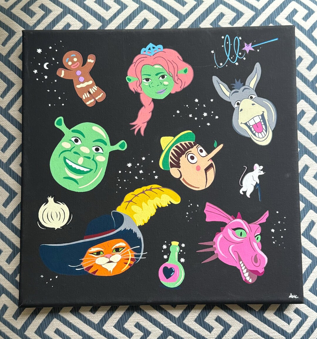 Shrek Character and Item Collage Featuring Shrek, Donkey, Princess ...