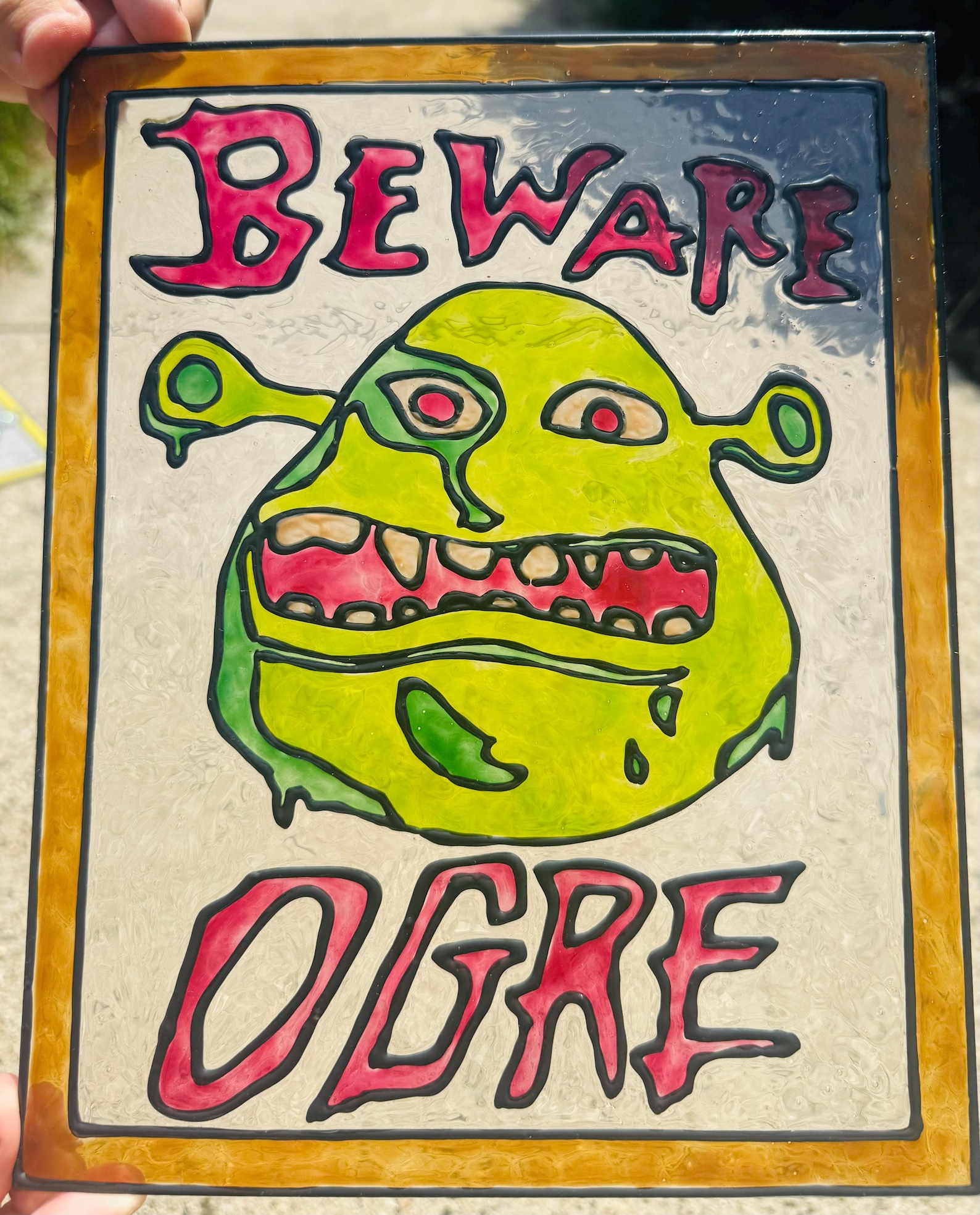 Beware Ogre Sign - Shrek - Dreamworks - 8x10 Acrylic Faux Stained Glass ...