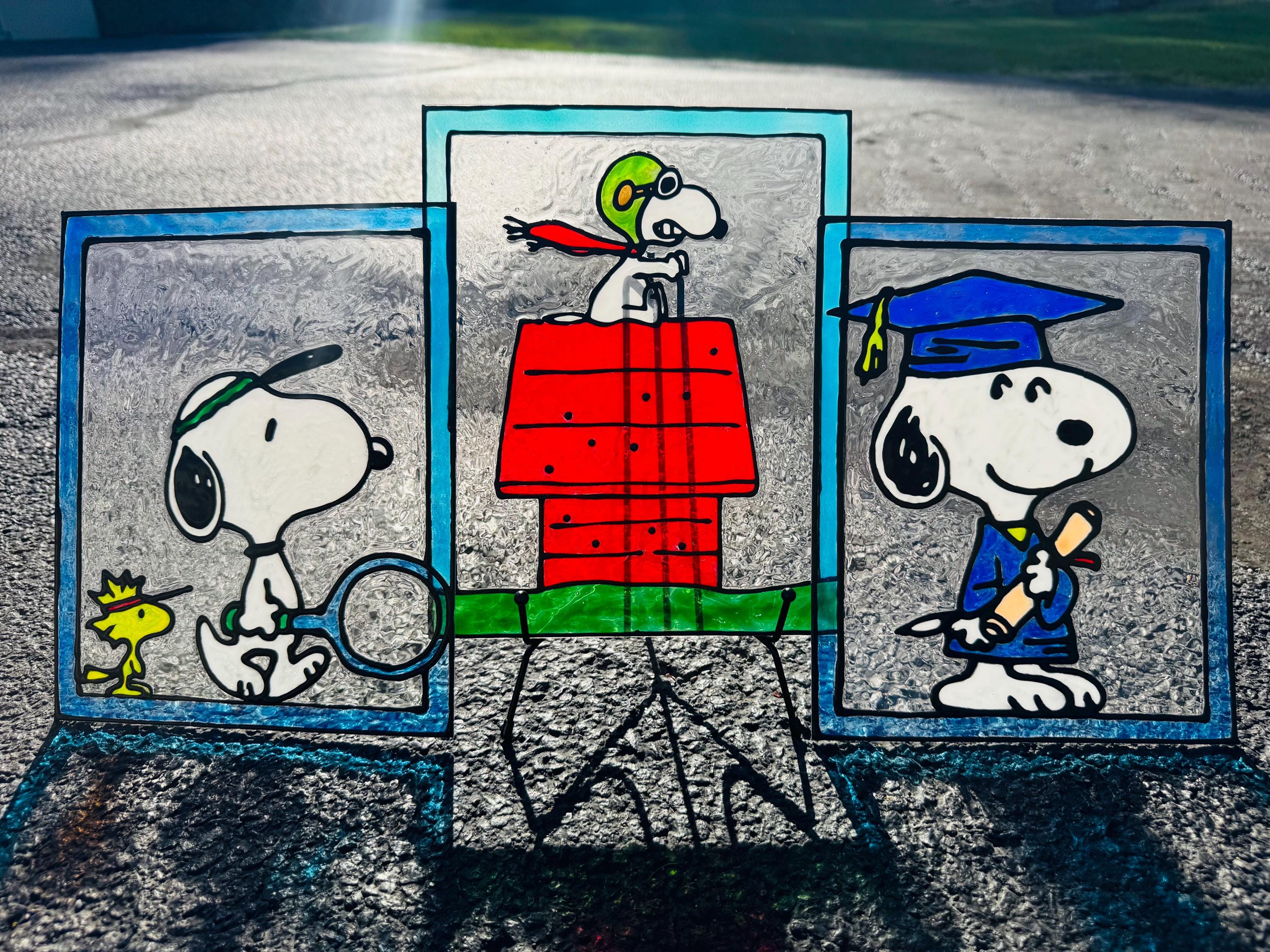 Snoopy and Woodstock Acrylic Faux Stained Glass - Peanuts Window/wall ...