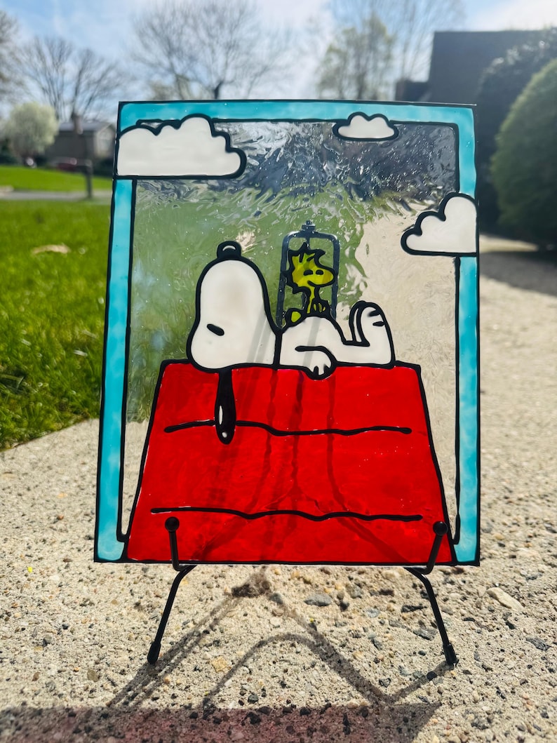 Snoopy and Woodstock Doghouse - Peanuts - 8x10 Acrylic Faux Stained ...