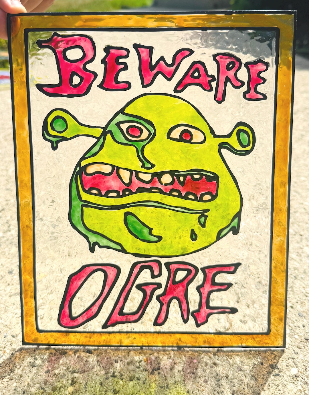 Beware Ogre Sign - Shrek - Dreamworks - 8x10 Acrylic Faux Stained Glass ...