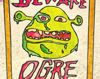 Beware Ogre Sign - Shrek - Dreamworks - 8 X 10 Acrylic Faux Stained ...