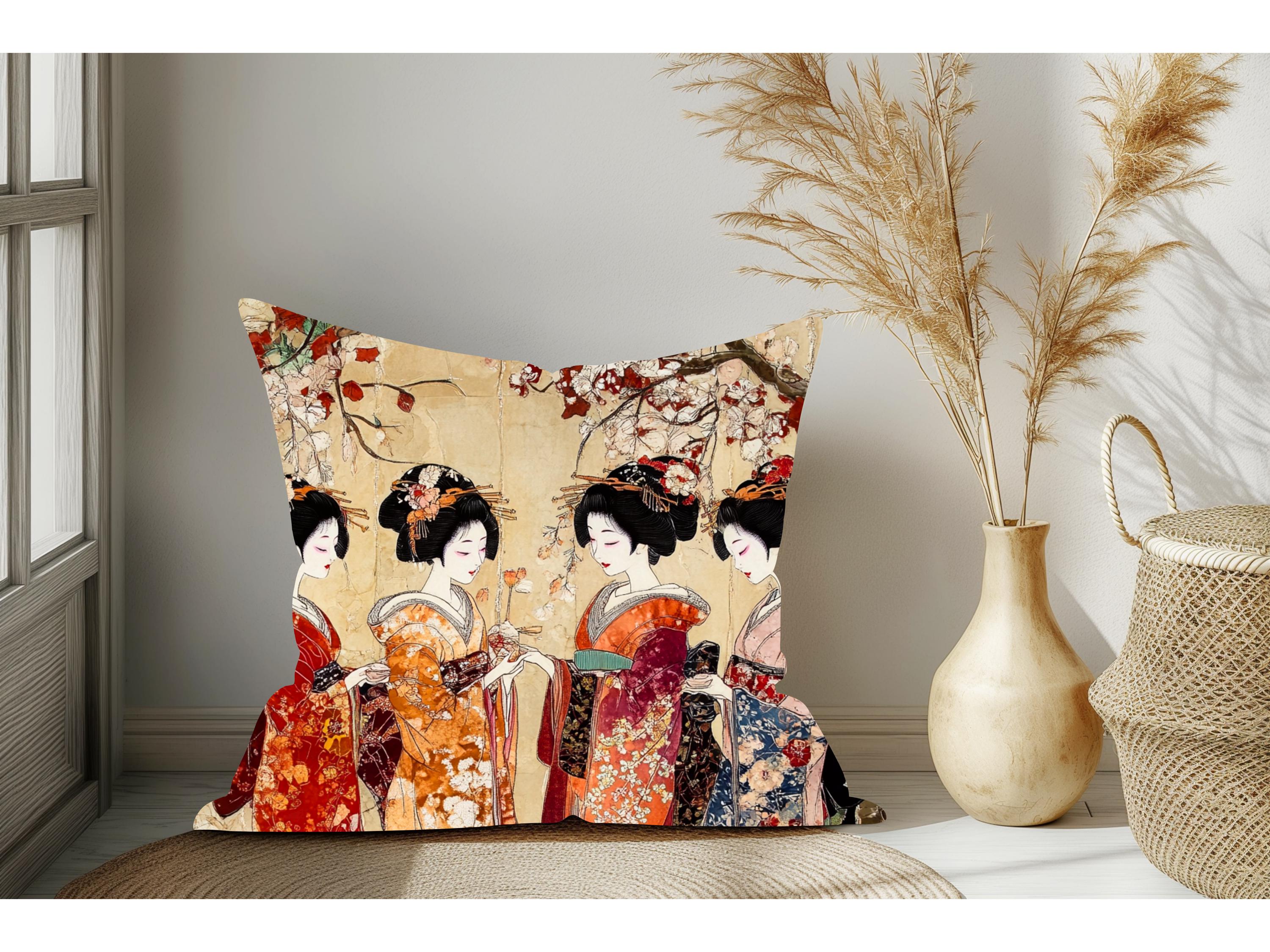 Japanese Geisha Print Throw Pillow: Elegant Asian Decor - Etsy