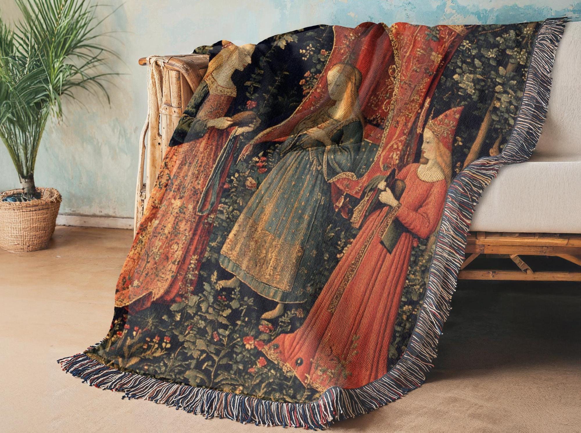 Medieval Tapestry Woven Blanket - Castle Home Decor, King Queen Blanket ...