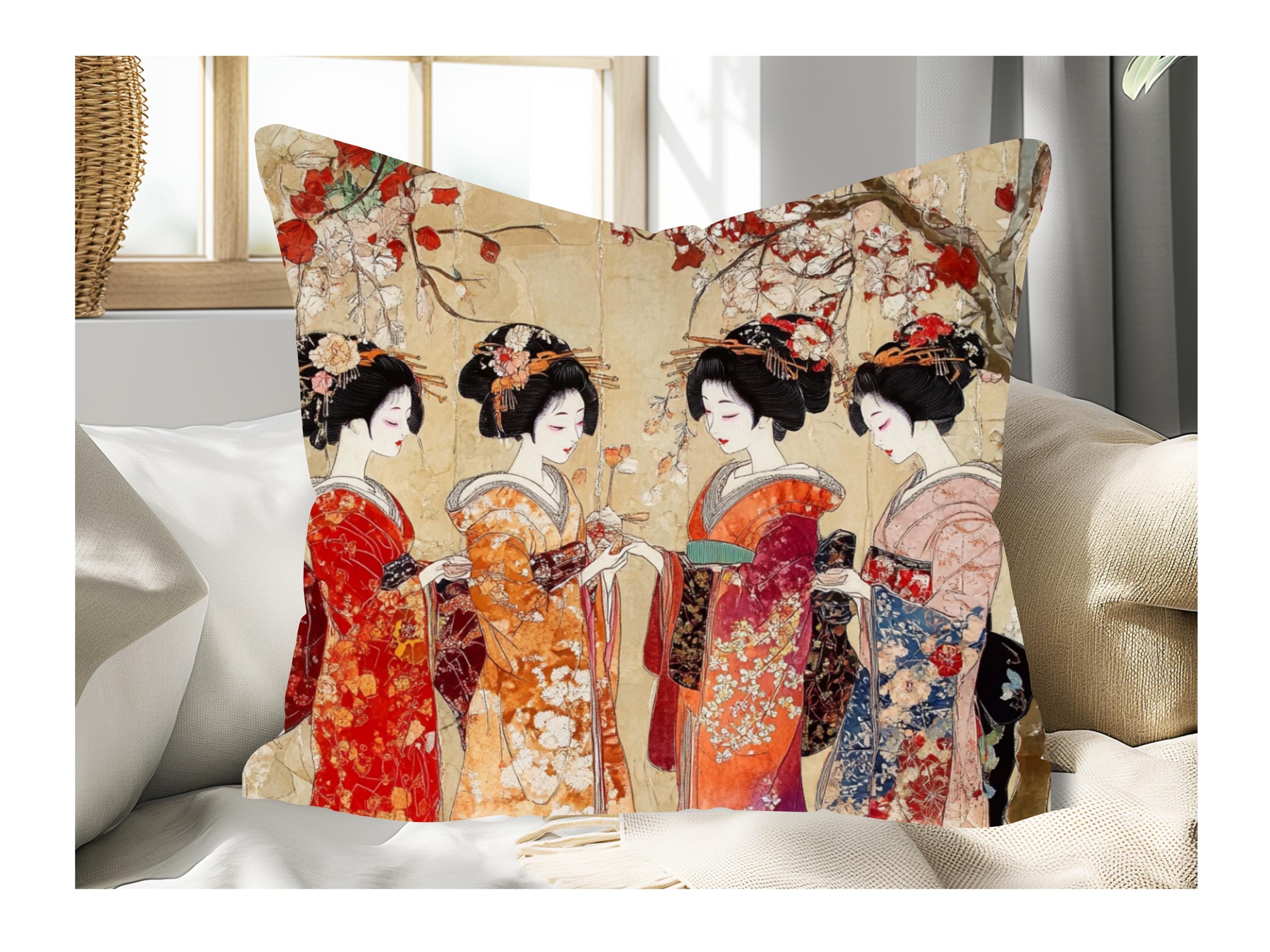 Japanese Geisha Print Throw Pillow: Elegant Asian Decor - Etsy