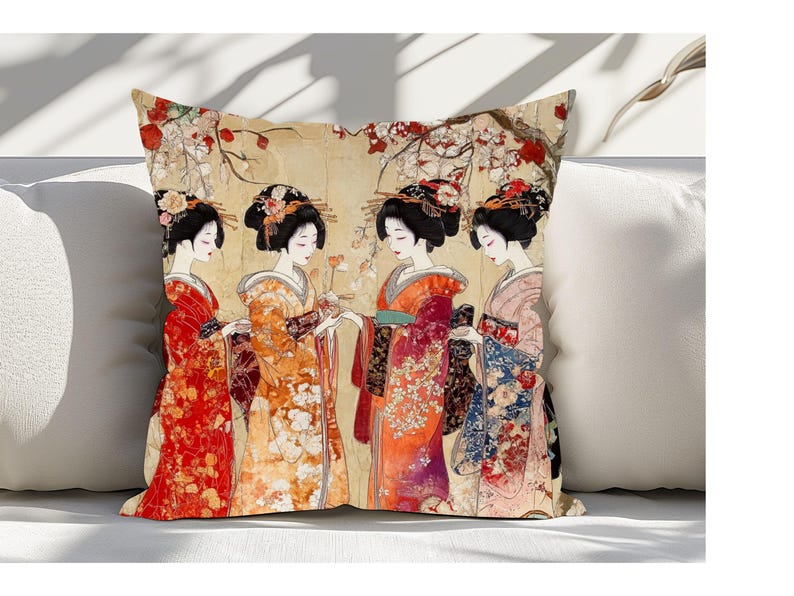 Japanese Geisha Print Throw Pillow: Elegant Asian Decor - Etsy