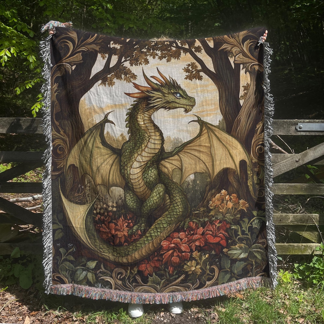 Woven Dragon Blanket: Medieval Fantasy Tapestry With Fringed Edges - Etsy