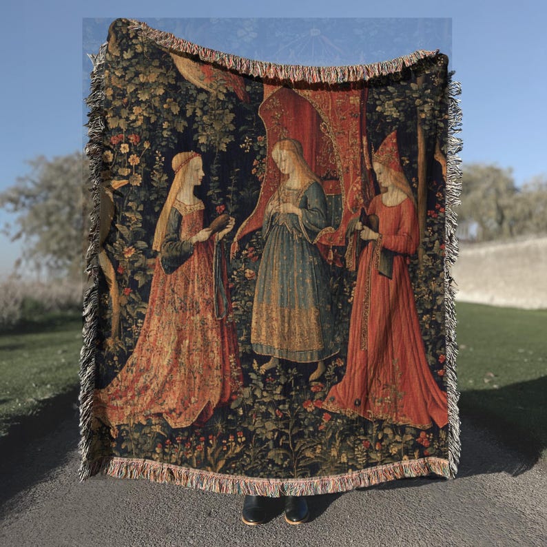 Medieval Tapestry Woven Blanket - Castle Home Decor, King Queen Blanket ...