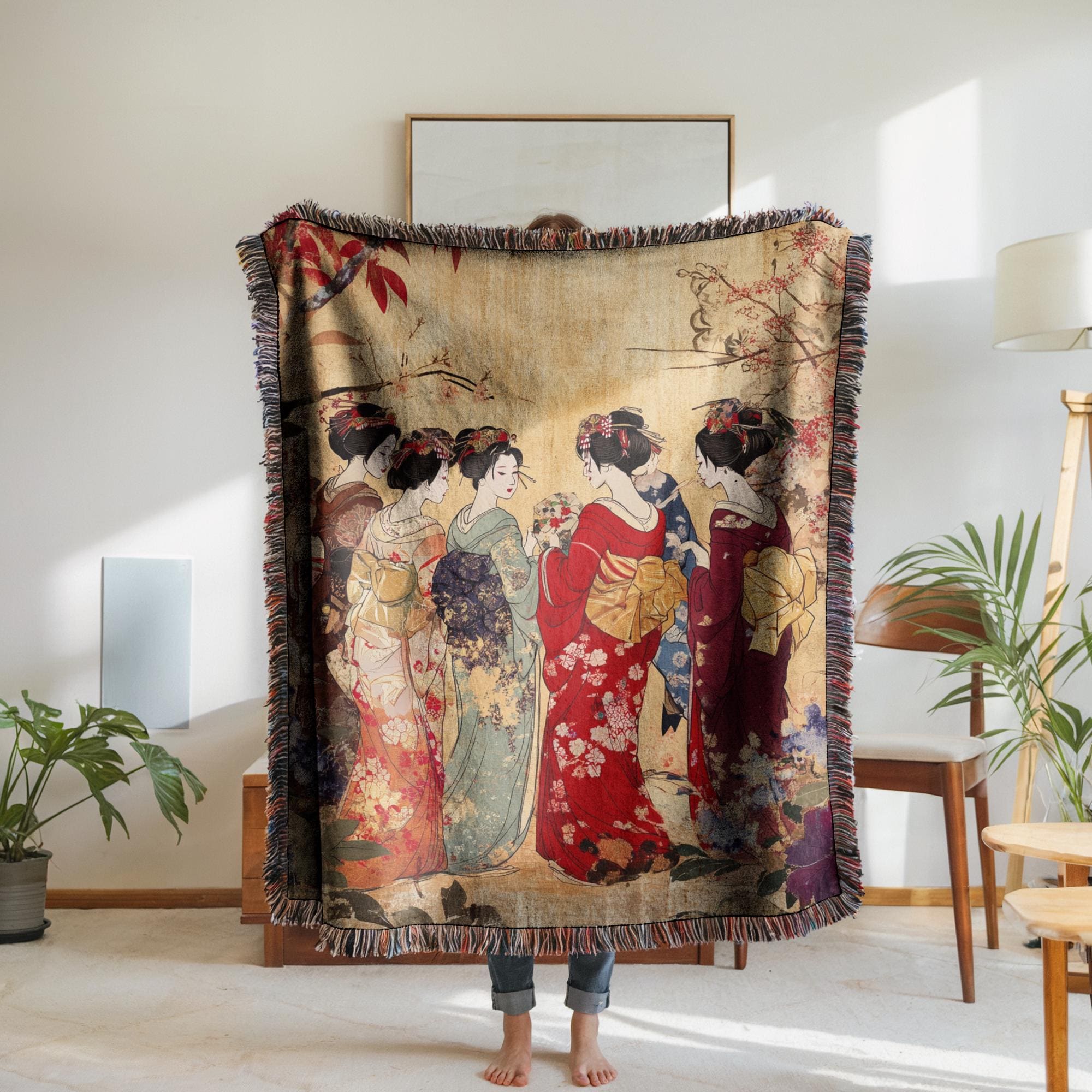 Japanese Geishas Cotton Woven Blanket: Cultural Art Throw - Etsy