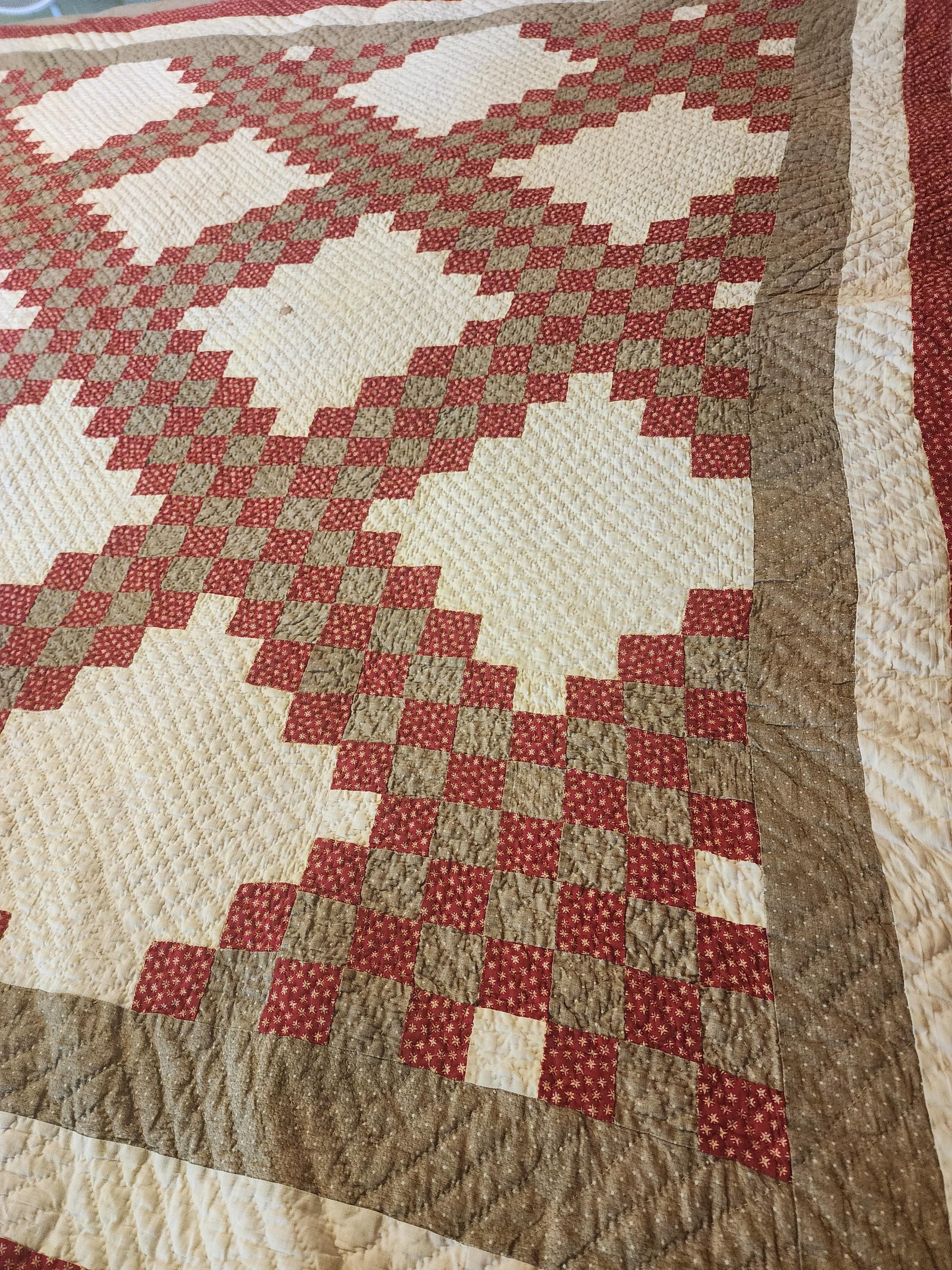 Triple Irish Chain Quilt 67x67 Hand Stitched & Bound Beautiful Vintage ...