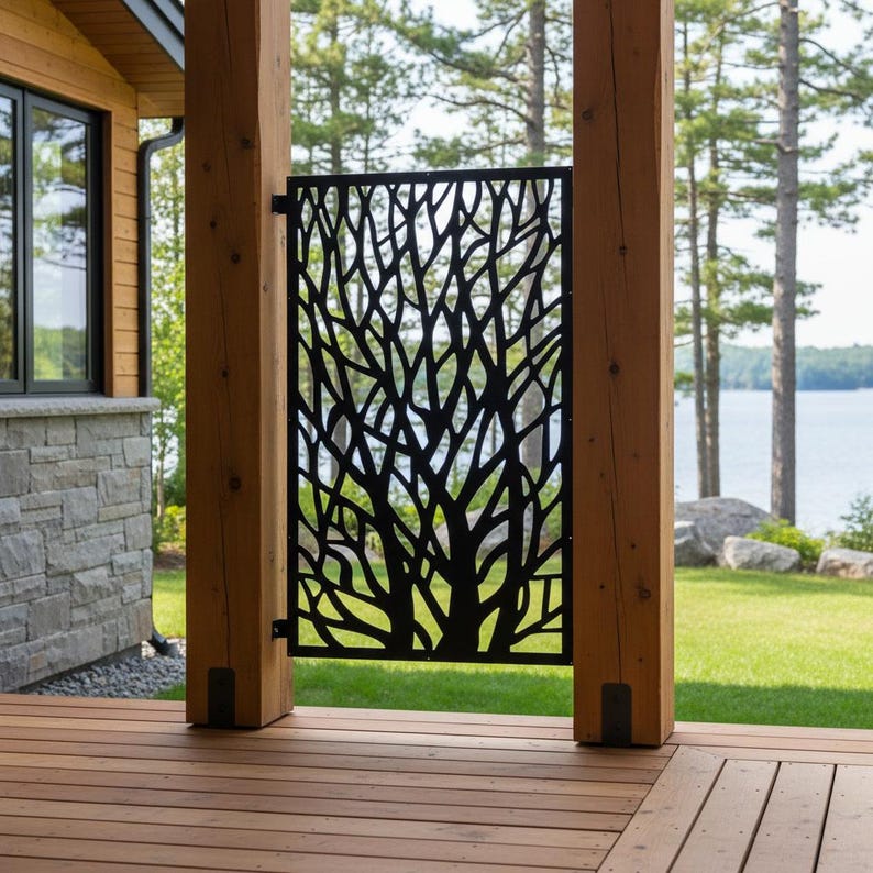 Elegant Tree Branch Garden Privacy Screen, Metal Outdoor Wall Art ...