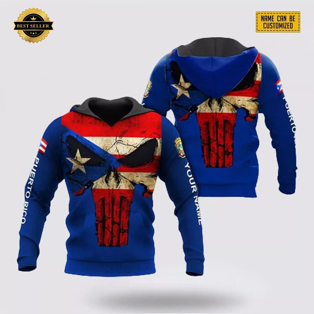 Personalized Puerto Rico Skull and Blue Pattern 3D All Over Print ...