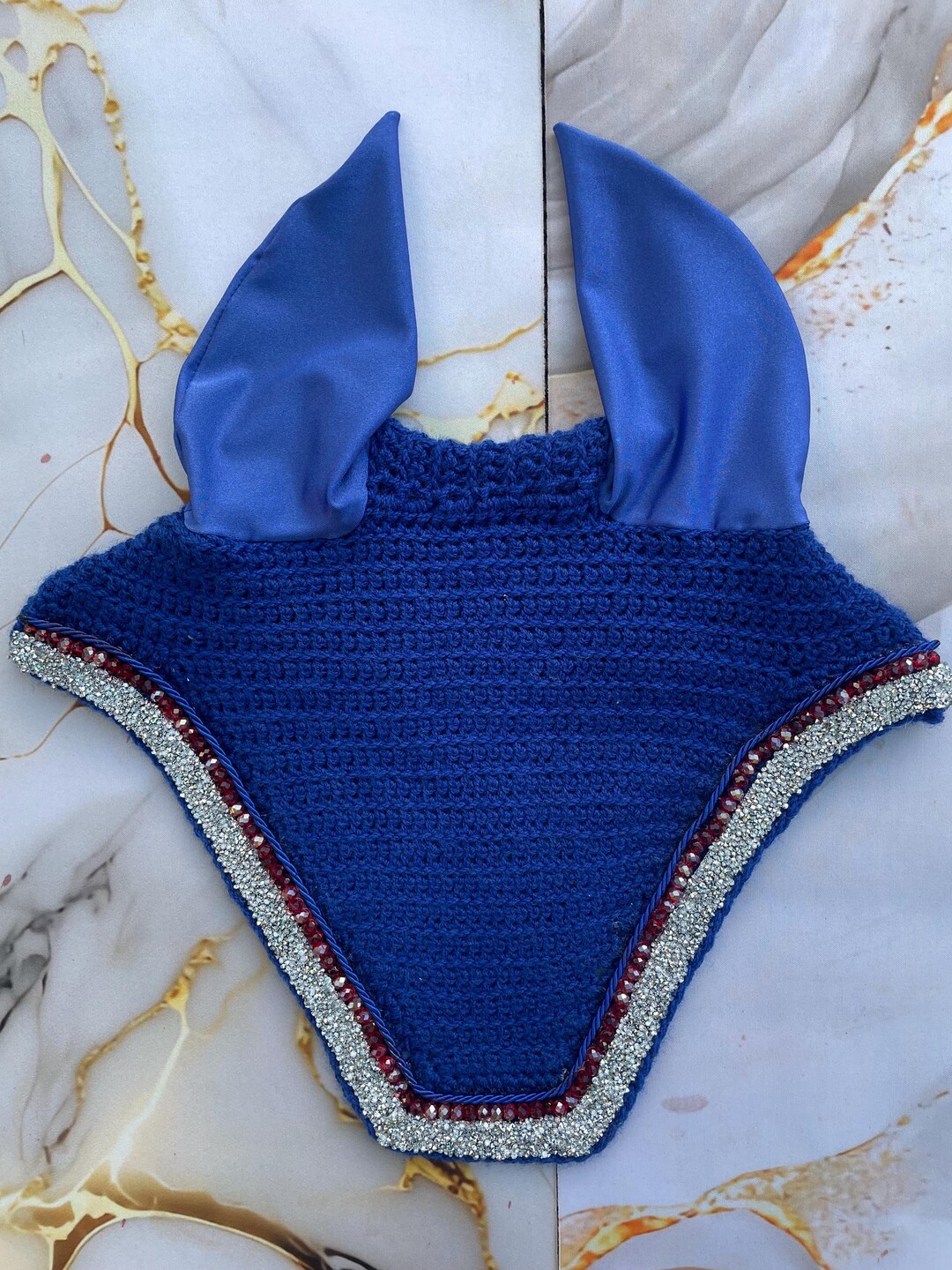 Horse Bonnet Electric Blue, Red Crystal Silver Trim - Etsy