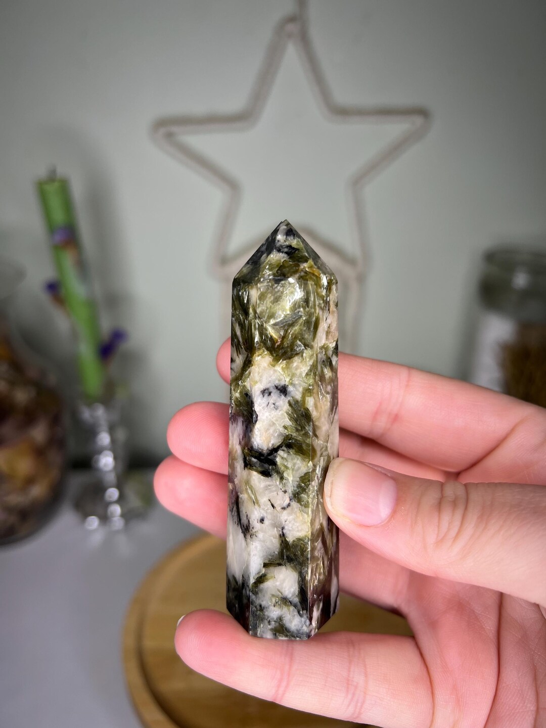 Mica Crystal Tower: Green or Purple Mica - Etsy