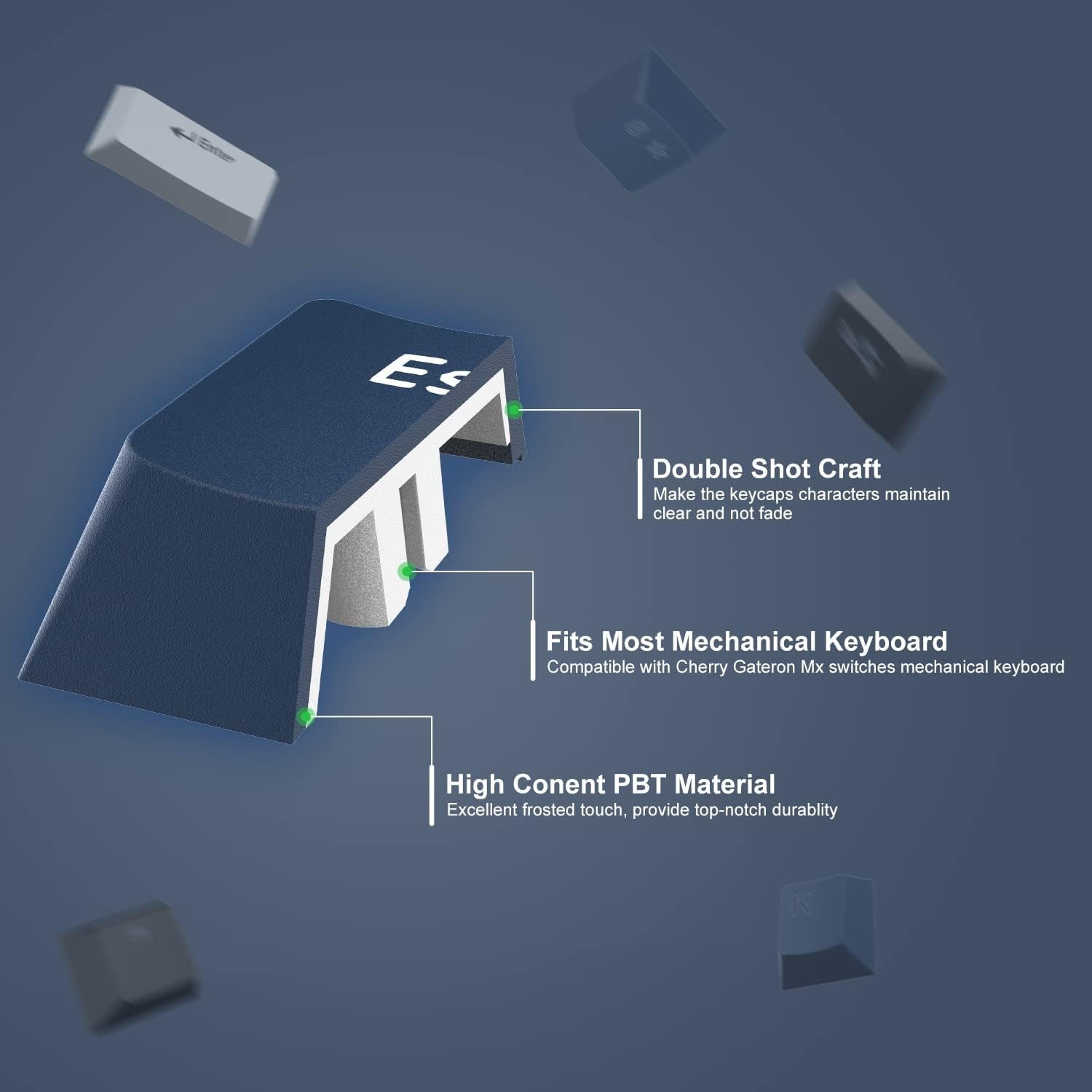 Keycaps Set, Cherry Keycaps 75 Percent,white/dark Blue/black Full Set ...