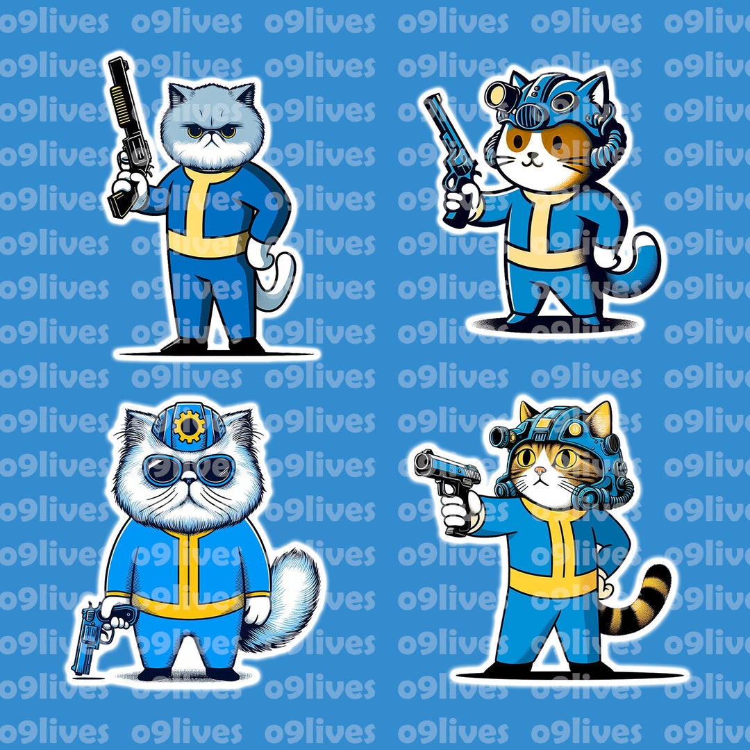 Cats of Fallout Cats Vault Cat Collection 2 Clipart Sublimation Large ...