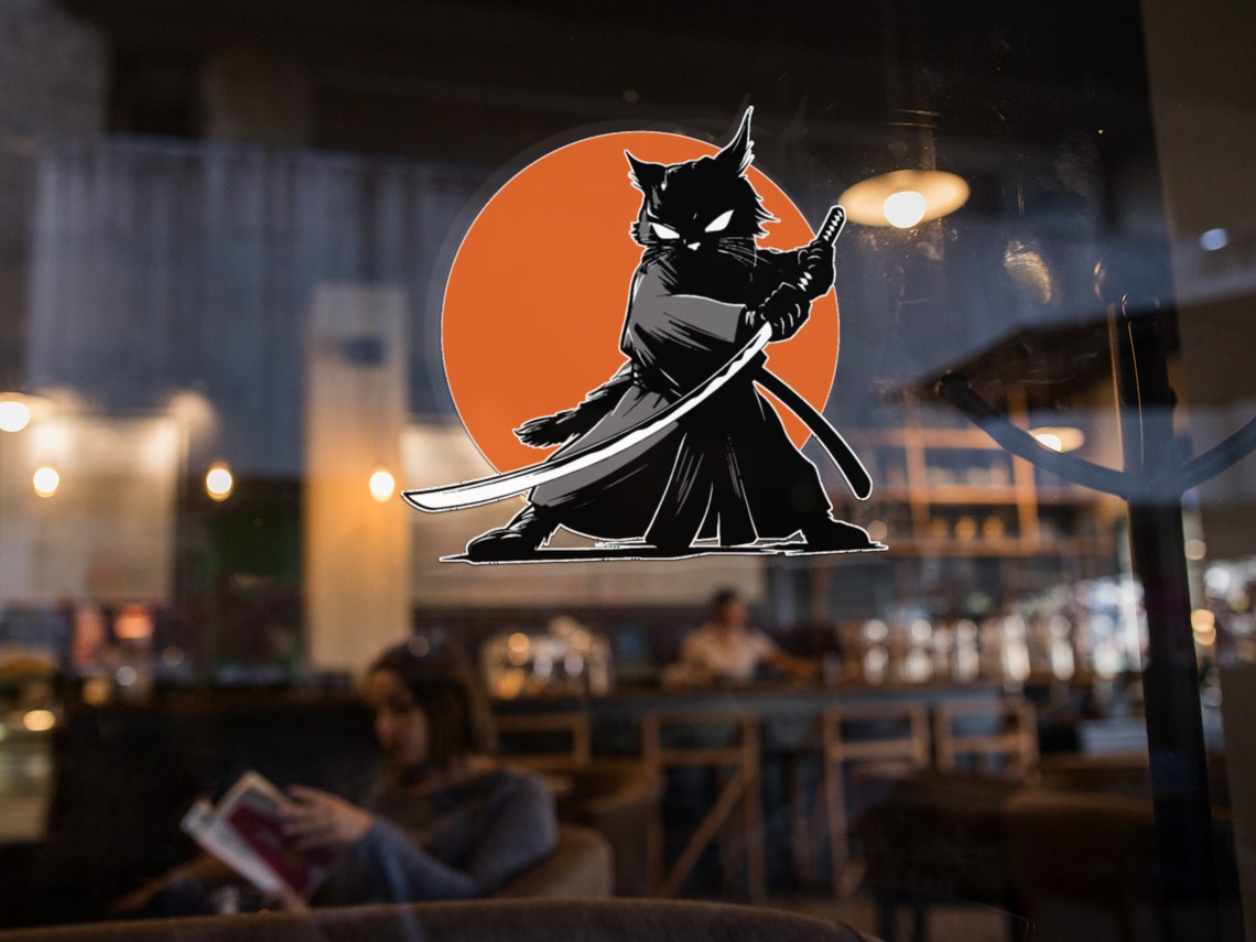 Ronin Cat Samurai Shinobi Cat Katana Sword Manga Cat Vector Clipart ...