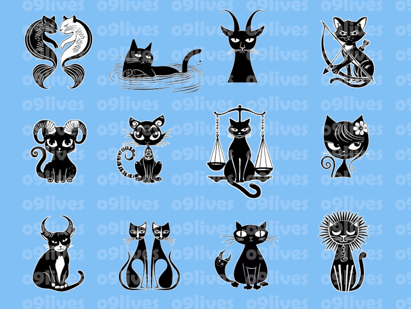 Cat Zodiac SVG Bundle Horoscope Svg Cat Zodiac Signs Funny Cat Logo SVG ...