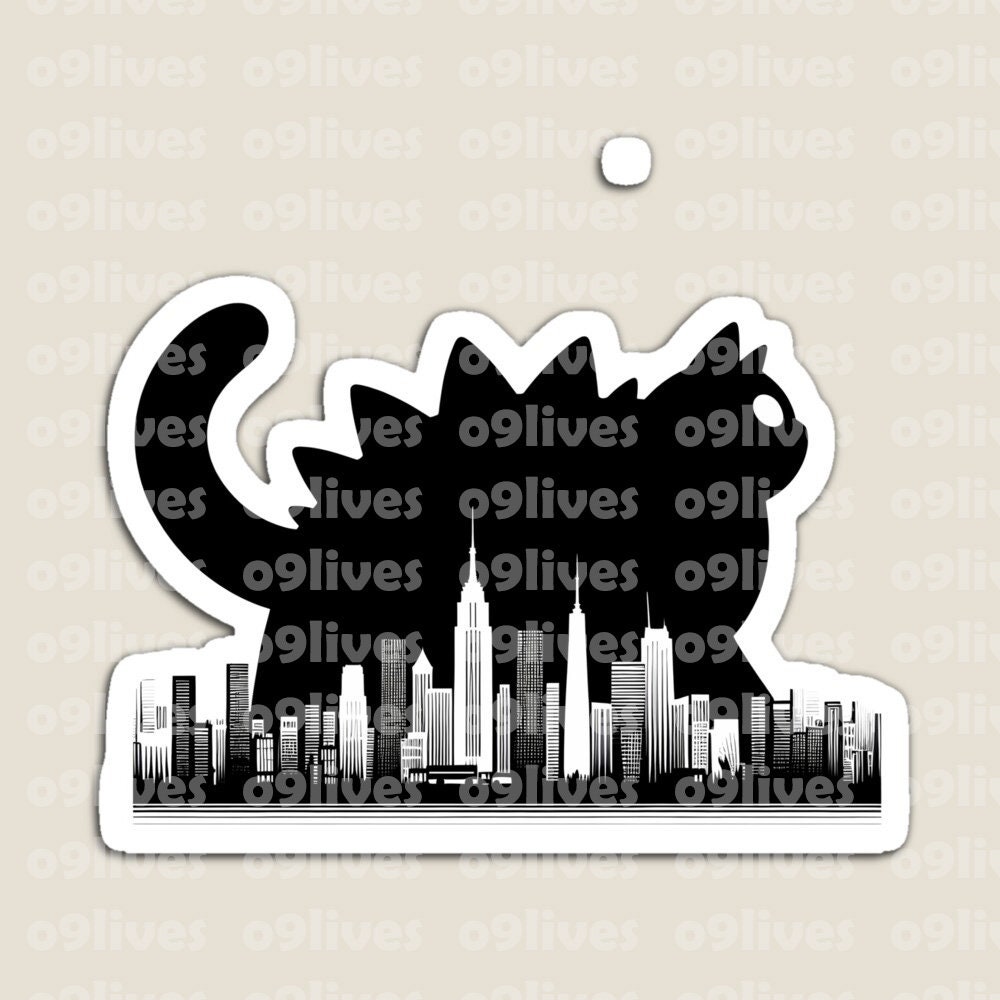 Funny Cat Meme Catzilla Godzilla Giant Cat Silhouette City Skyline ...