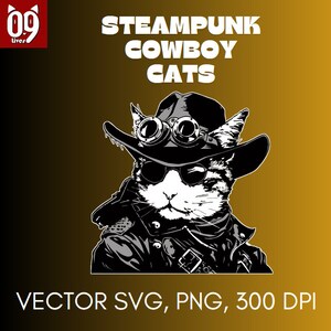 Steampunk Cowboy Cats Clipart Set Cowboy Cat SVG PNG Digital Download ...