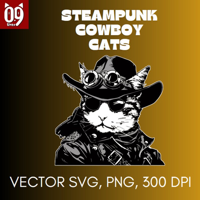 Steampunk Cowboy Cats Clipart Set Cowboy Cat SVG PNG Digital Download ...