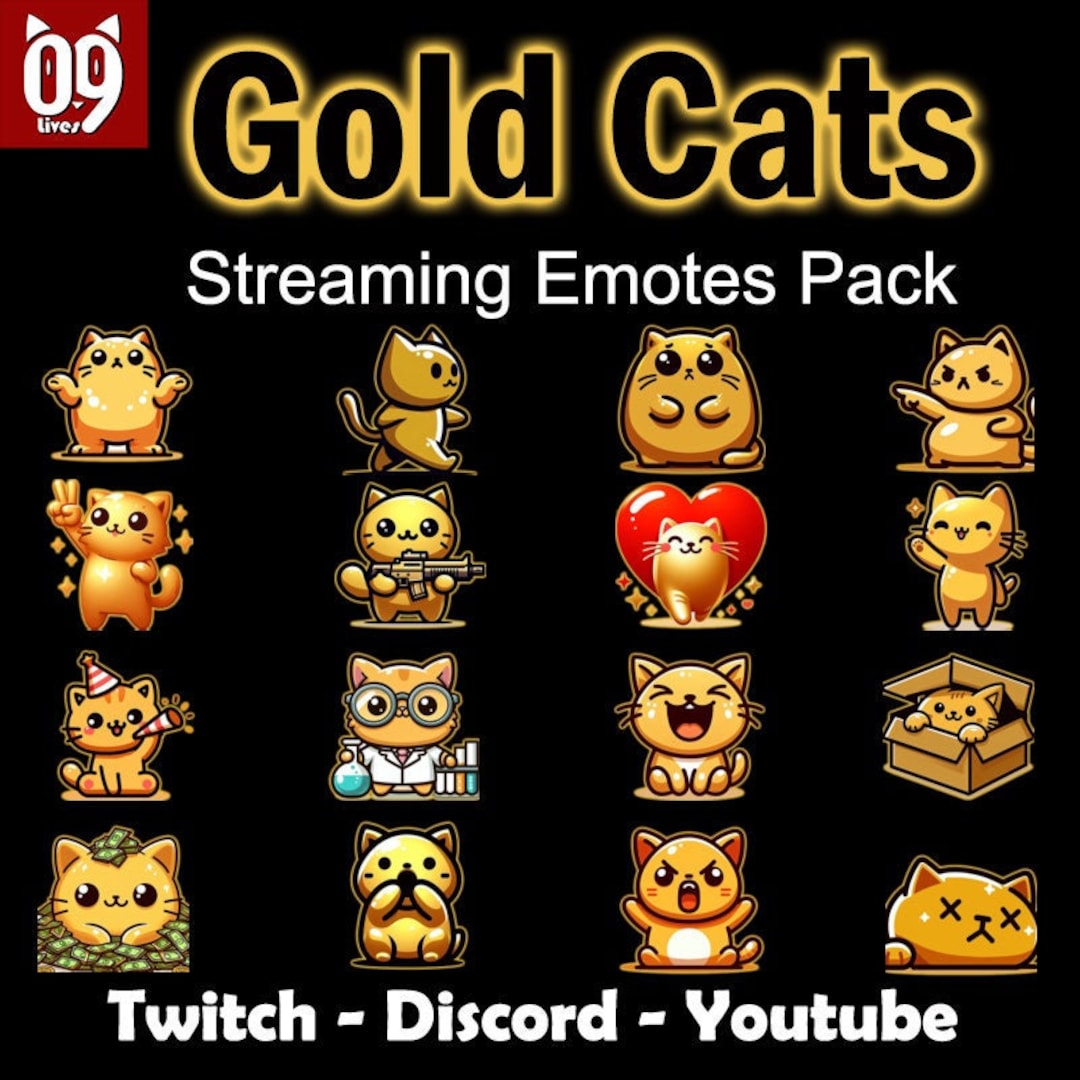 Kawaii Gold Cat Emotes Sticker Pack Golden Cat Twitch Streaming Twitch ...
