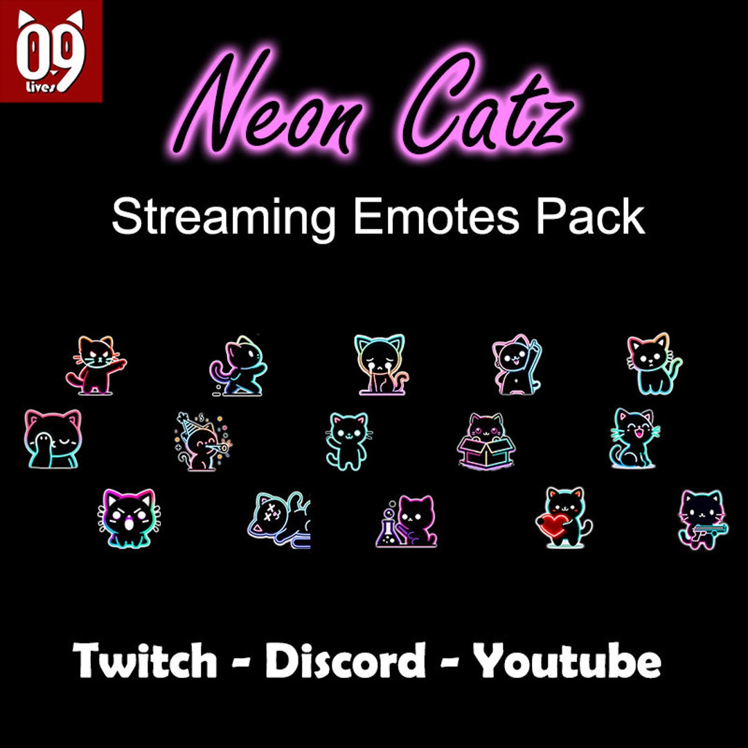 Kawaii Neon Cats Emotes Sticker Pack Cat Twitch Streaming Twitch Set ...