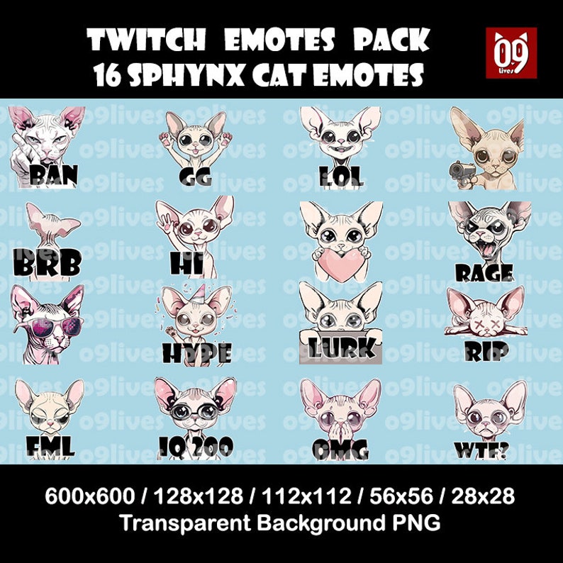 Sphynx Cat Custom Emotes Bundle Twitch Discord Stickers Youtube Emotes ...