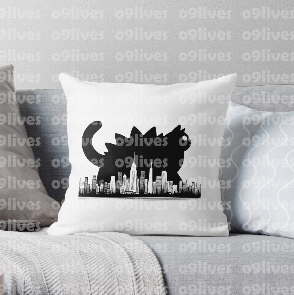 Funny Cat Meme Catzilla Godzilla Giant Cat Silhouette City Skyline ...