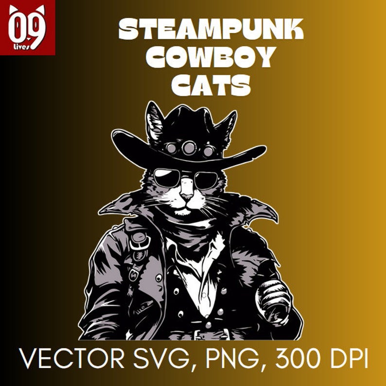 Steampunk Cowboy Cats Clipart Set Cowboy Cat SVG PNG Digital Download ...