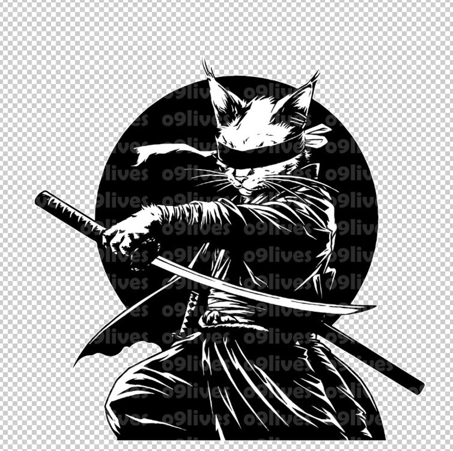 Ronin Cat Samurai Shinobi Cat Katana Sword Manga Cat Vector Clipart ...