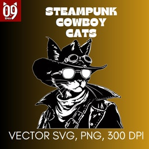 Steampunk Cowboy Cats Clipart Set Cowboy Cat SVG PNG Digital Download ...