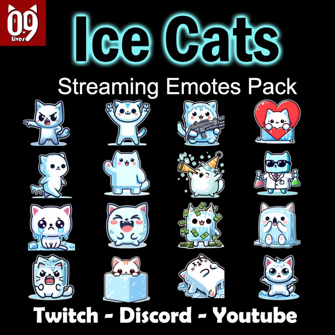 Kawaii Ice Cat Emotes Sticker Pack Cool Cat Twitch Streaming Twitch Set ...