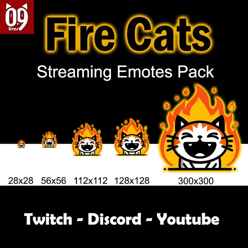 Kawaii Fire Cat Emotes Sticker Pack Hot Flames Cat Twitch Streaming ...