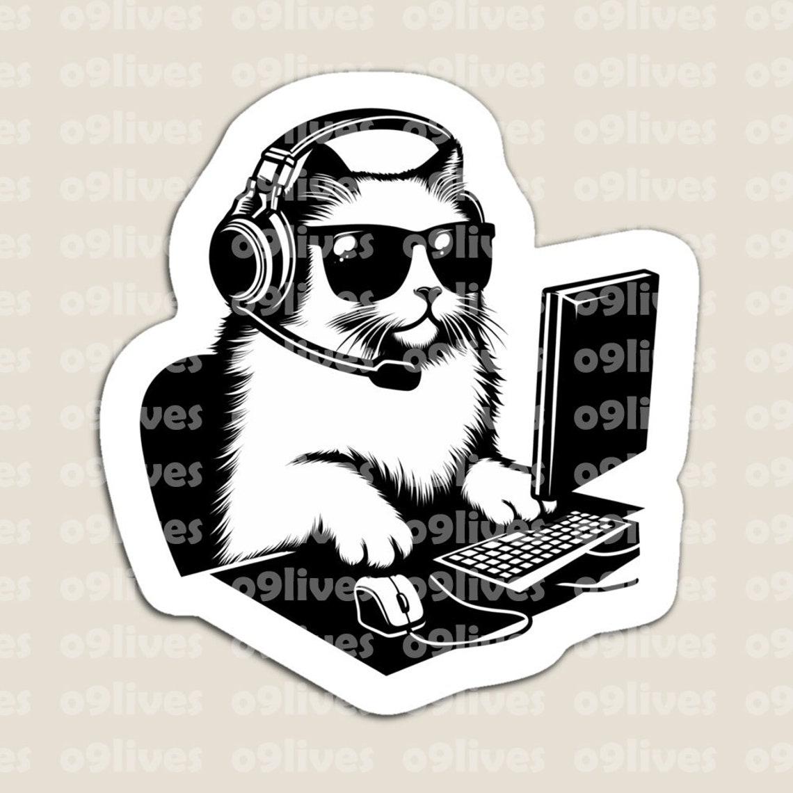 Gamer Cat Gaming Cat Playing on PC Clipart Sublimation Large ...