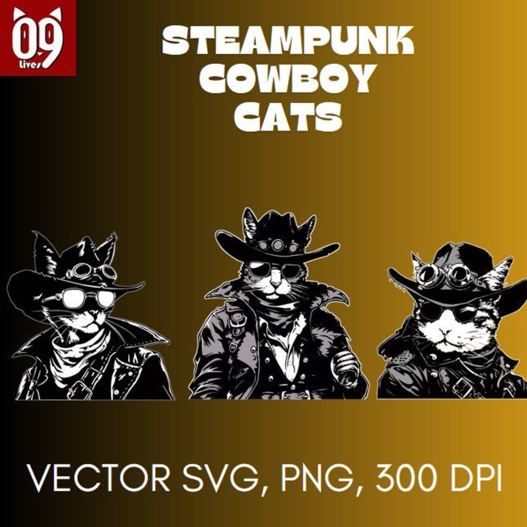 Steampunk Cowboy Cats Clipart Set Cowboy Cat SVG PNG Digital Download ...