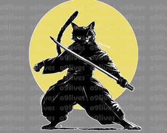 Ronin Cat Samurai Shinobi Cat Katana Sword Manga Cat Vector Clipart ...