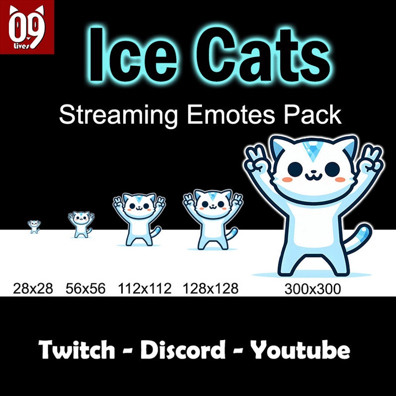 Kawaii Ice Cat Emotes Sticker Pack Cool Cat Twitch Streaming Twitch Set ...